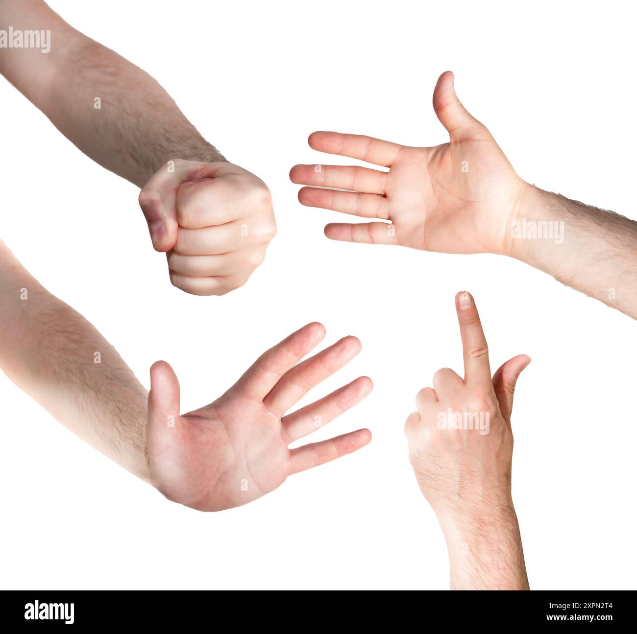 Hand gestures. Fist and pointing. Isolated on white background. Studio ...