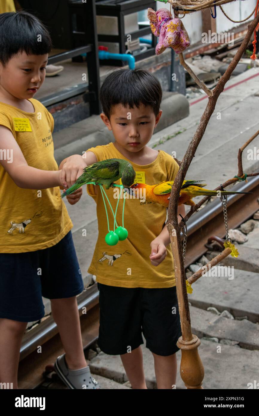 Talad Rom Hub, also known as the Maeklong Railway Market Stock Photo ...