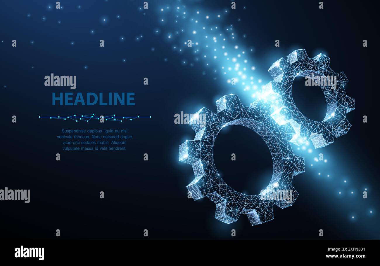 Gears. Abstract vector wireframe two gear 3d modern illustration on ...