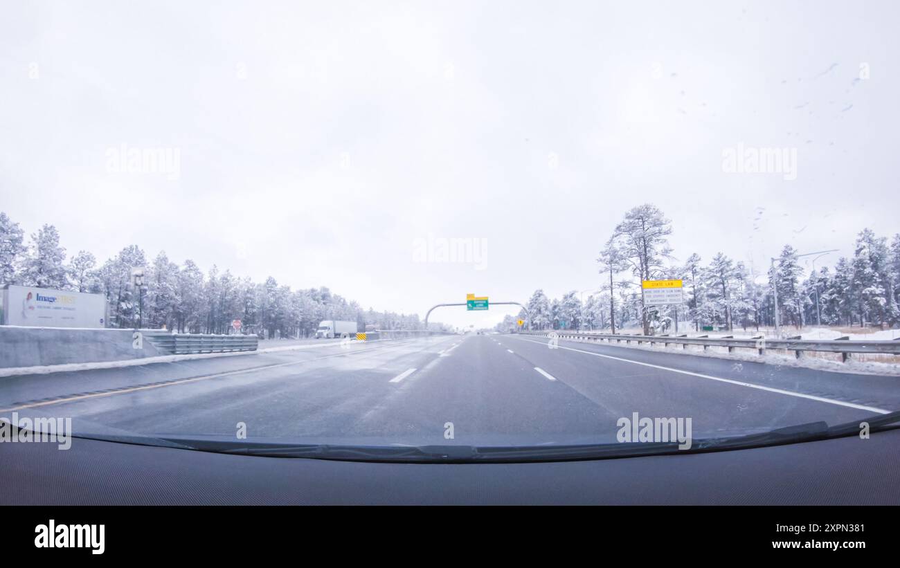 Winter Drive on I-25 Heading to Colorado Springs from Denver Stock ...
