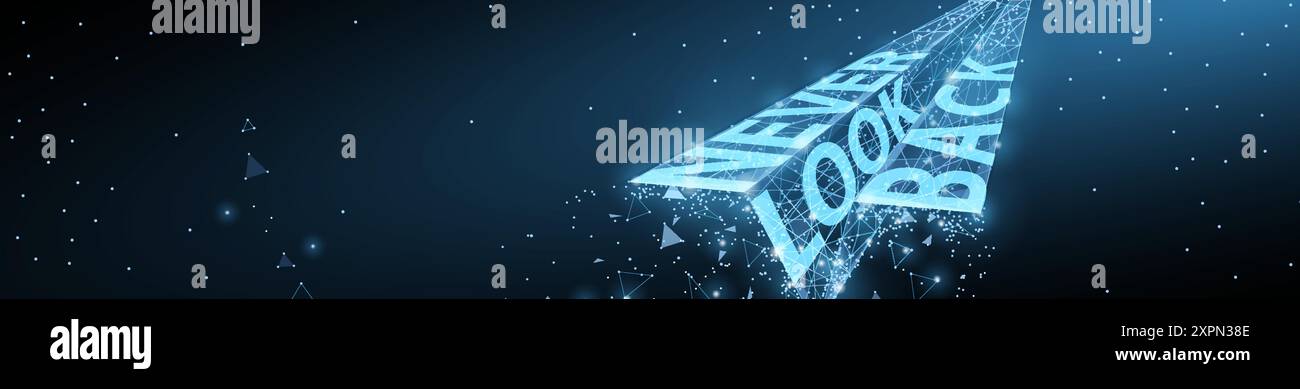 Never look back. Abstract paper airplane with Motivational slogan on ...