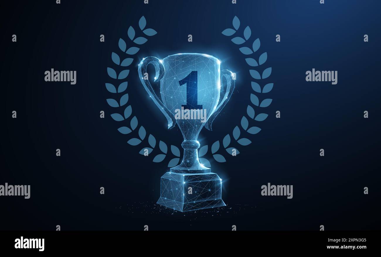 Trophy cup. Abstract vector 3d trophy wreath laurel isolated background ...