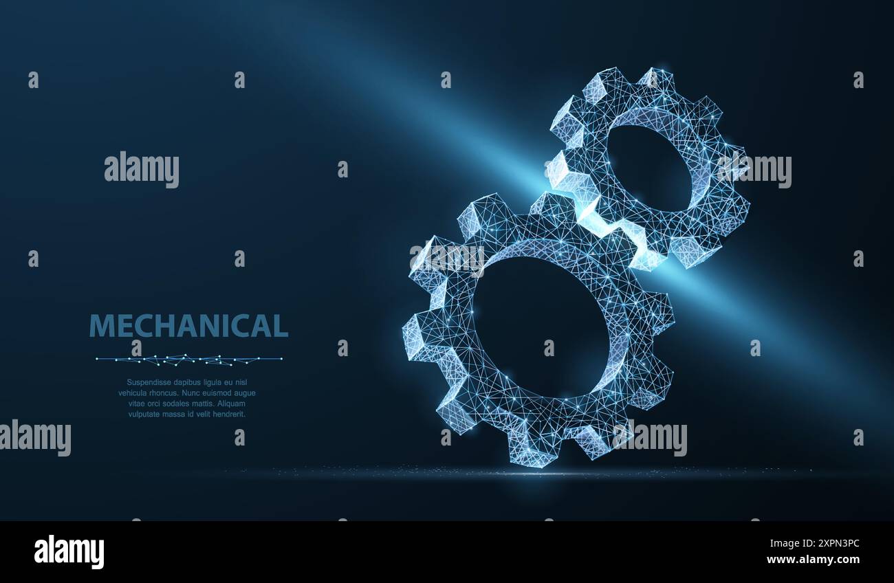 Gears. Abstract vector wireframe two gear 3d modern illustration on ...