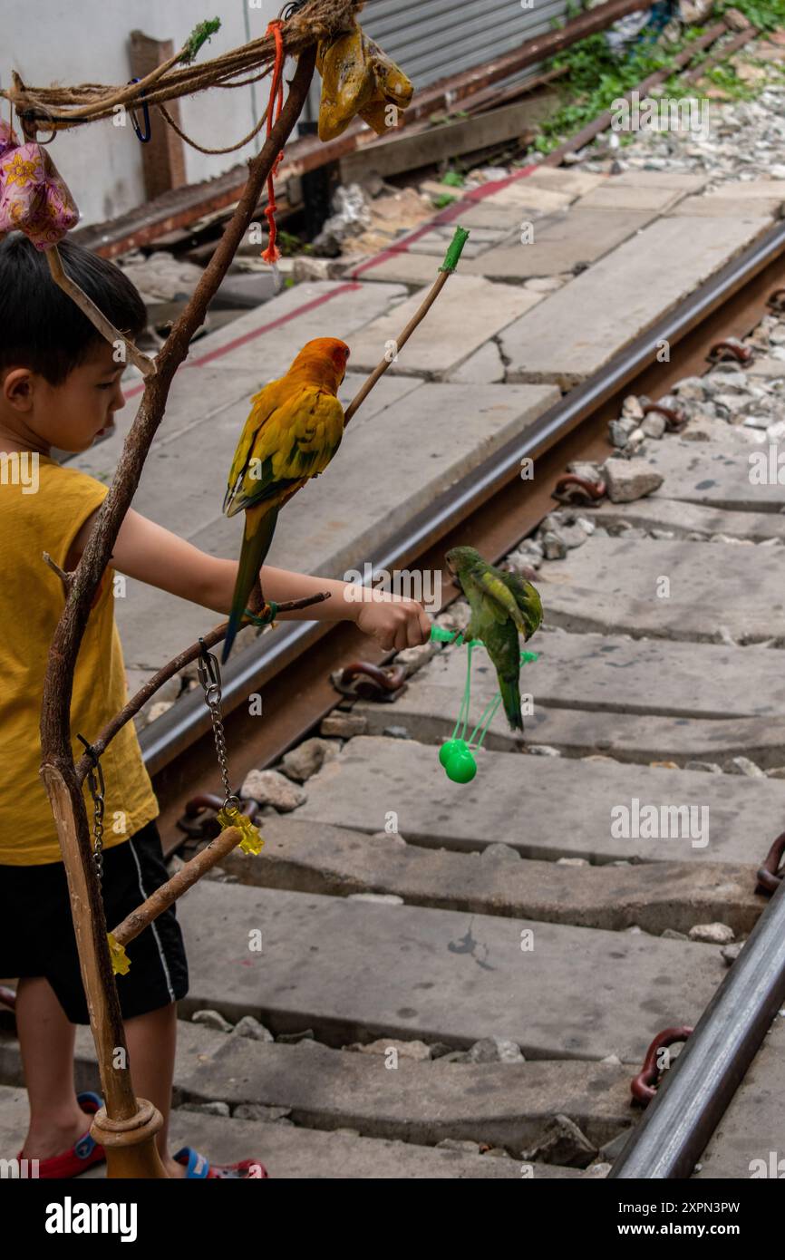 Talad Rom Hub, also known as the Maeklong Railway Market Stock Photo ...