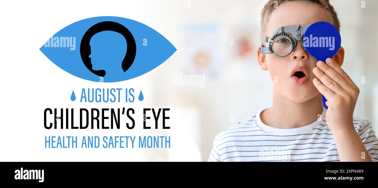 Banner for Childrens Eye Health and Safety Month with little boy ...