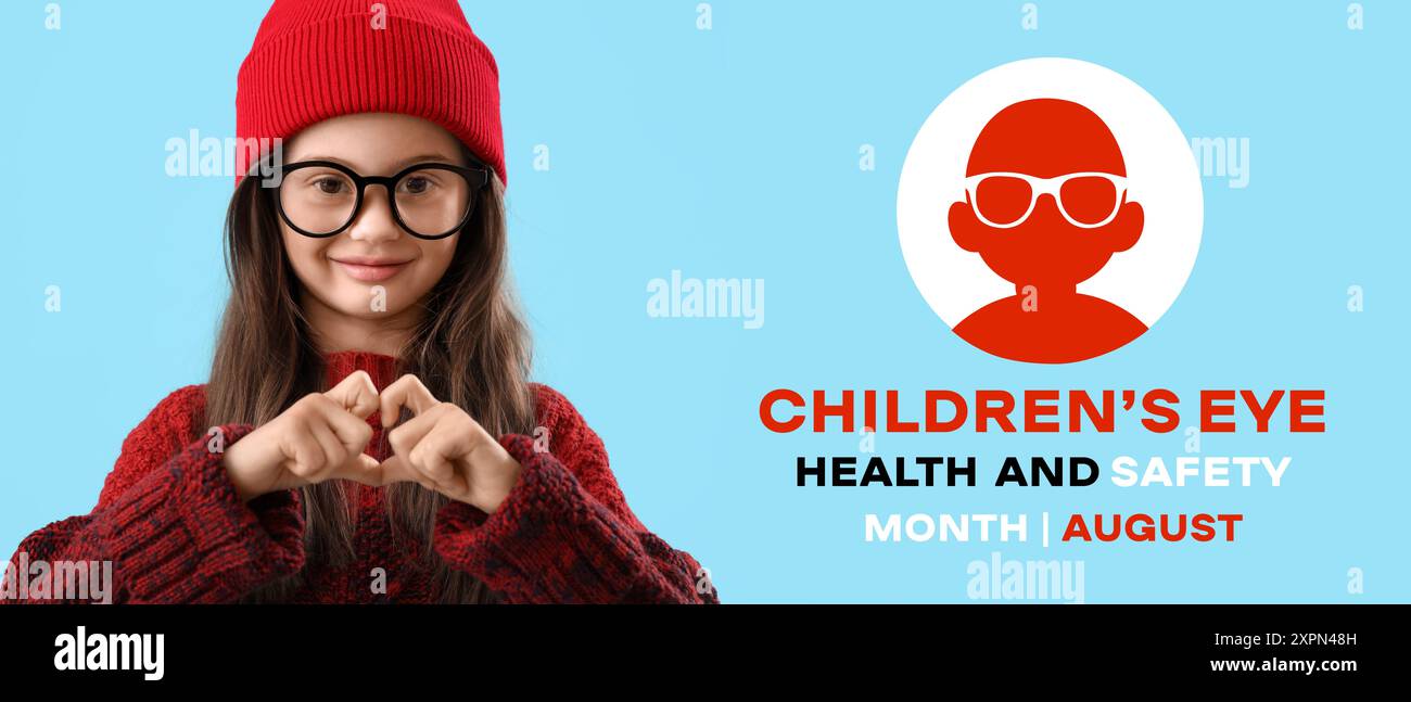 Banner for Childrens Eye Health and Safety Month with little girl in ...