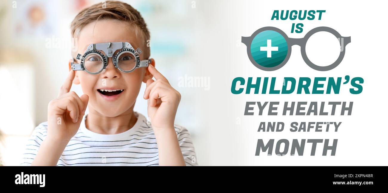 Banner for Childrens Eye Health and Safety Month with little boy ...