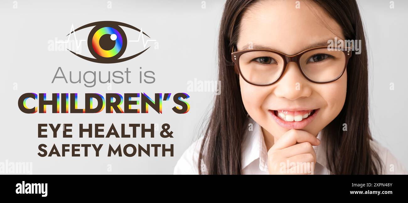 Banner for Childrens Eye Health and Safety Month with little girl in ...
