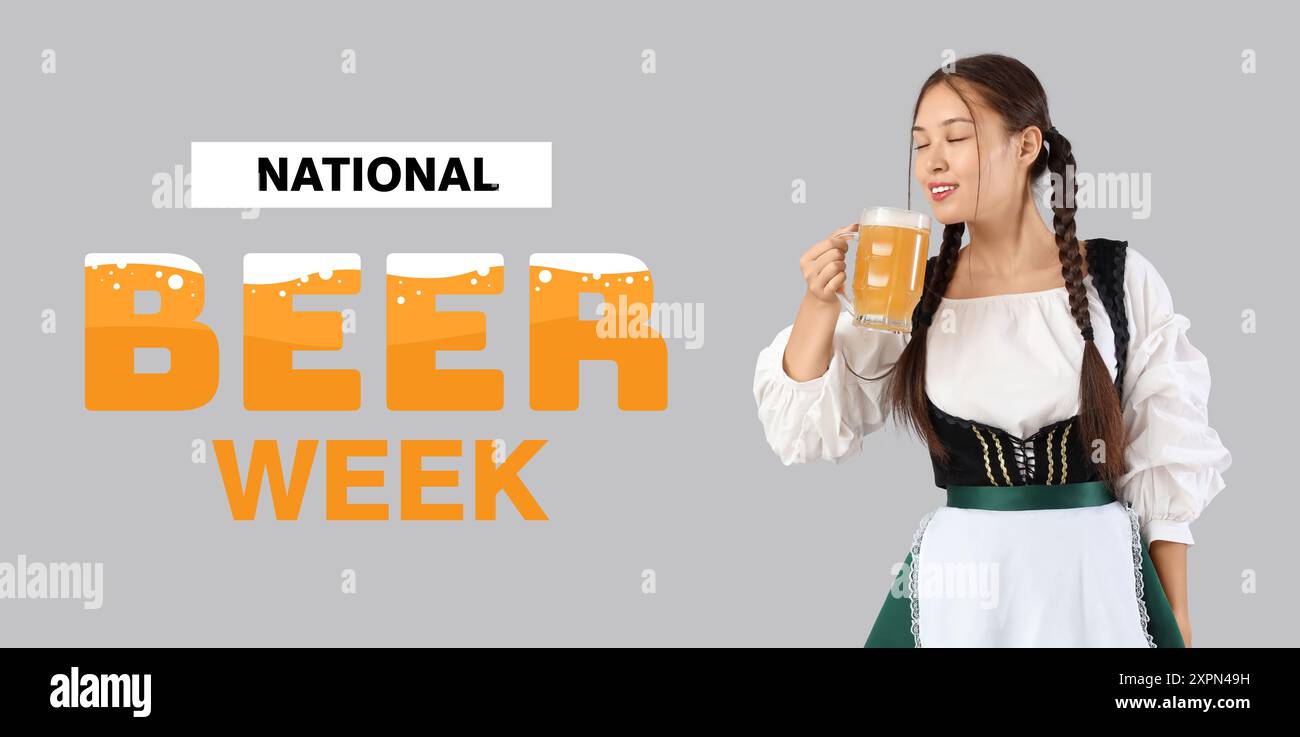 Banner for National Beer Week with beautiful young woman Stock Photo ...