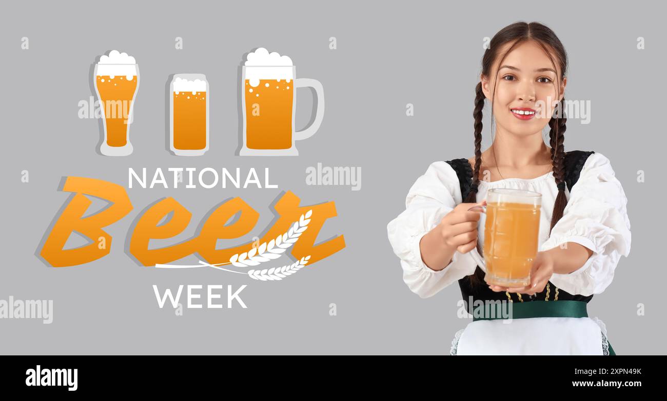Banner for National Beer Week with beautiful young woman Stock Photo ...