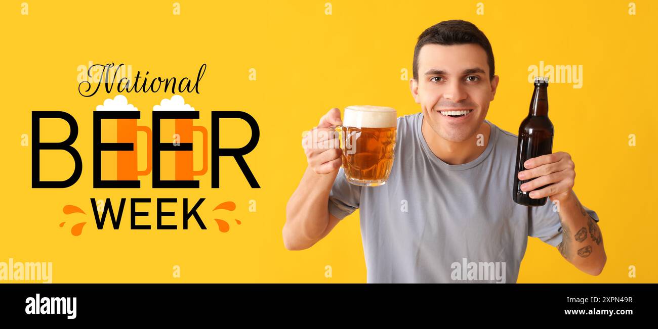 Banner for National Beer Week with handsome young man Stock Photo - Alamy