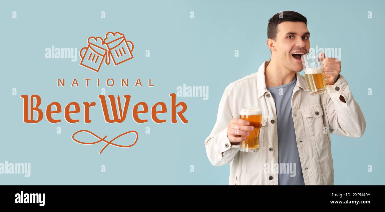 Banner for National Beer Week with handsome young man Stock Photo - Alamy