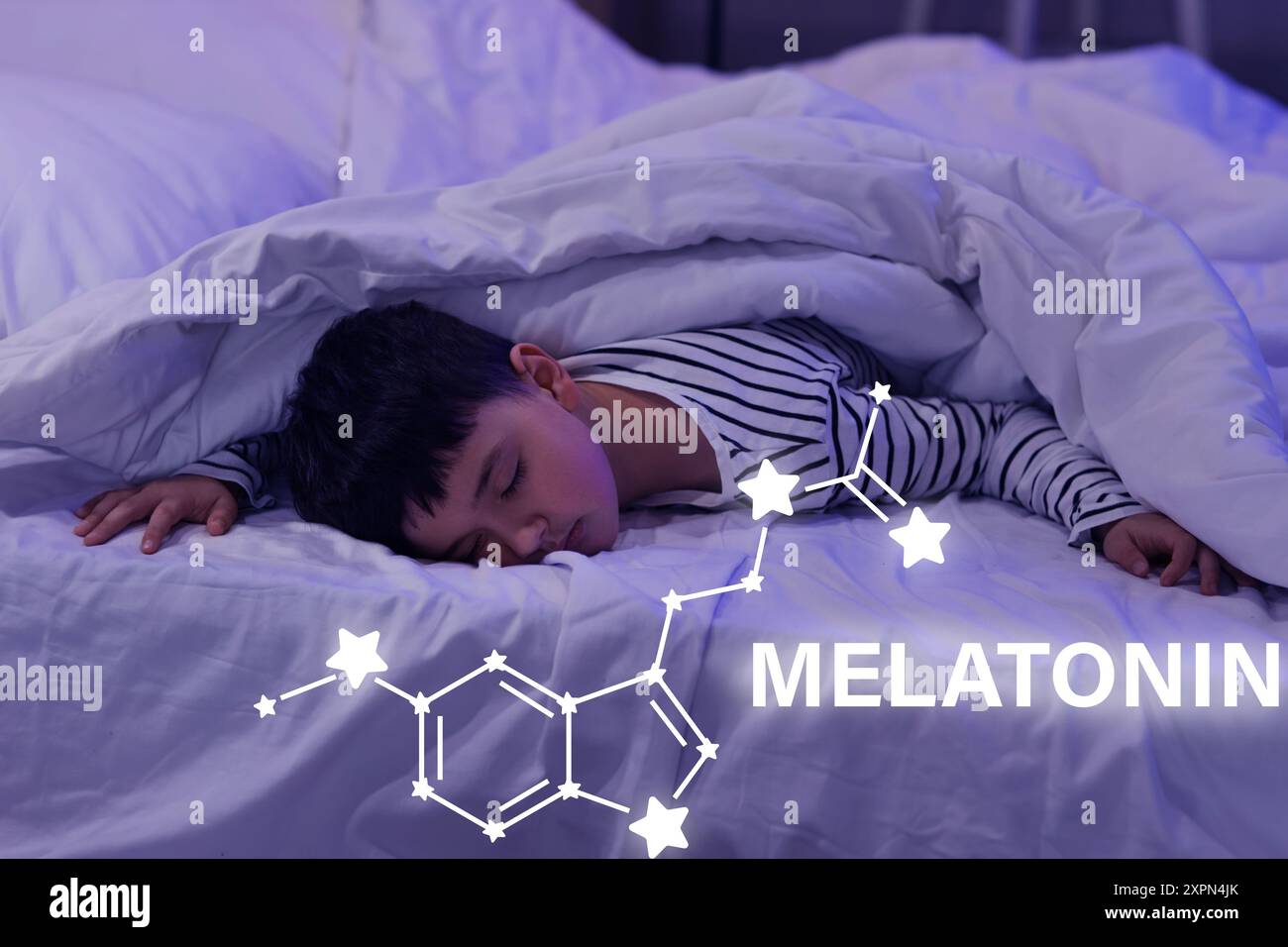 Cute little boy sleeping in bedroom at night. Melatonin concept Stock ...