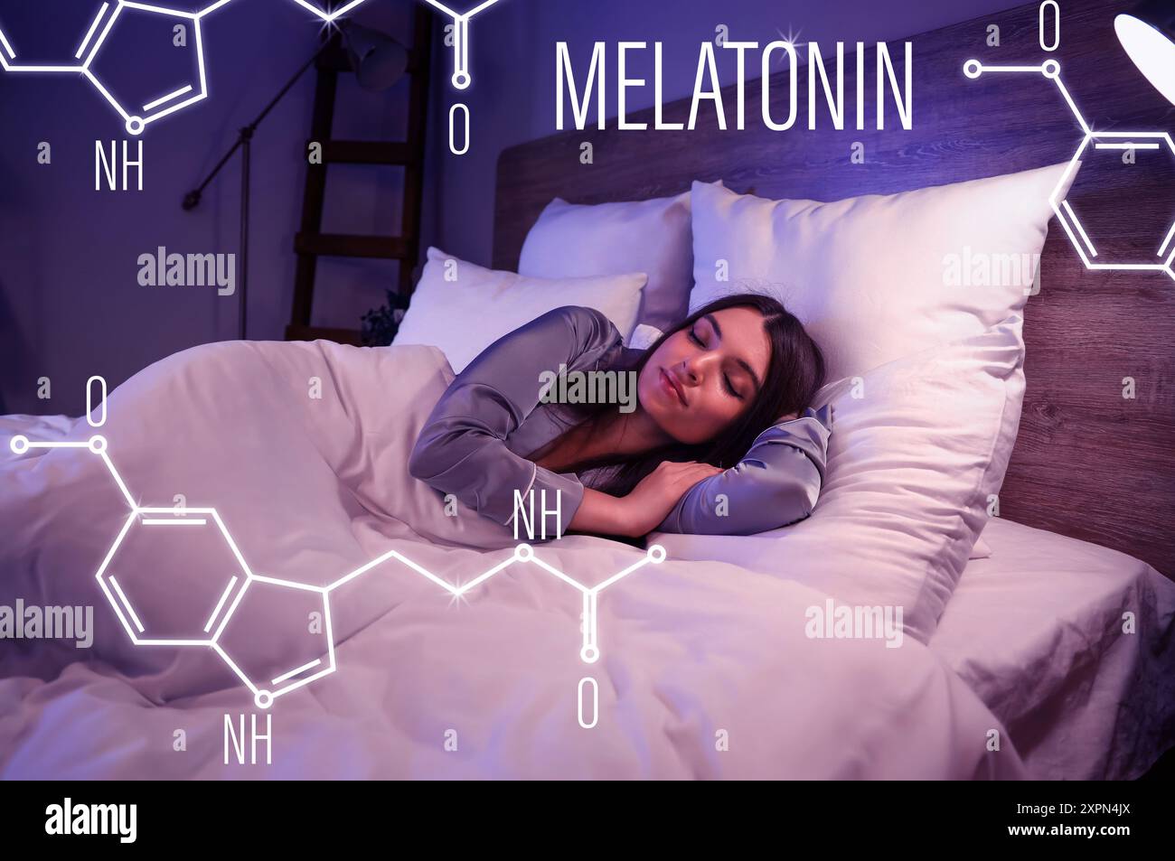 Young woman sleeping in bed at night. Melatonin concept Stock Photo - Alamy