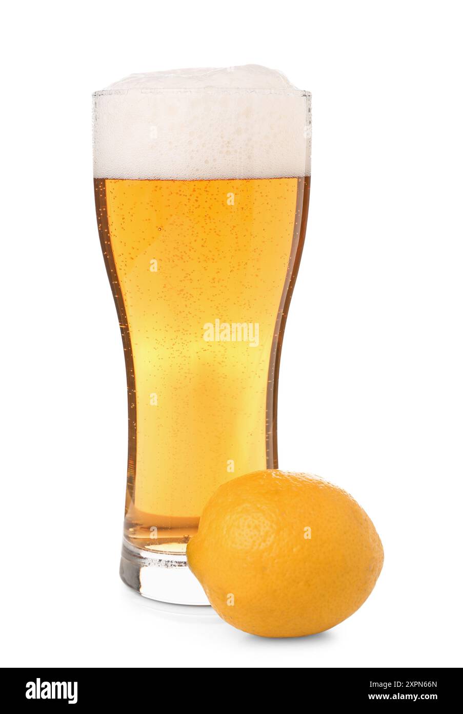 Glass of fresh light beer with lemon on white background Stock Photo ...