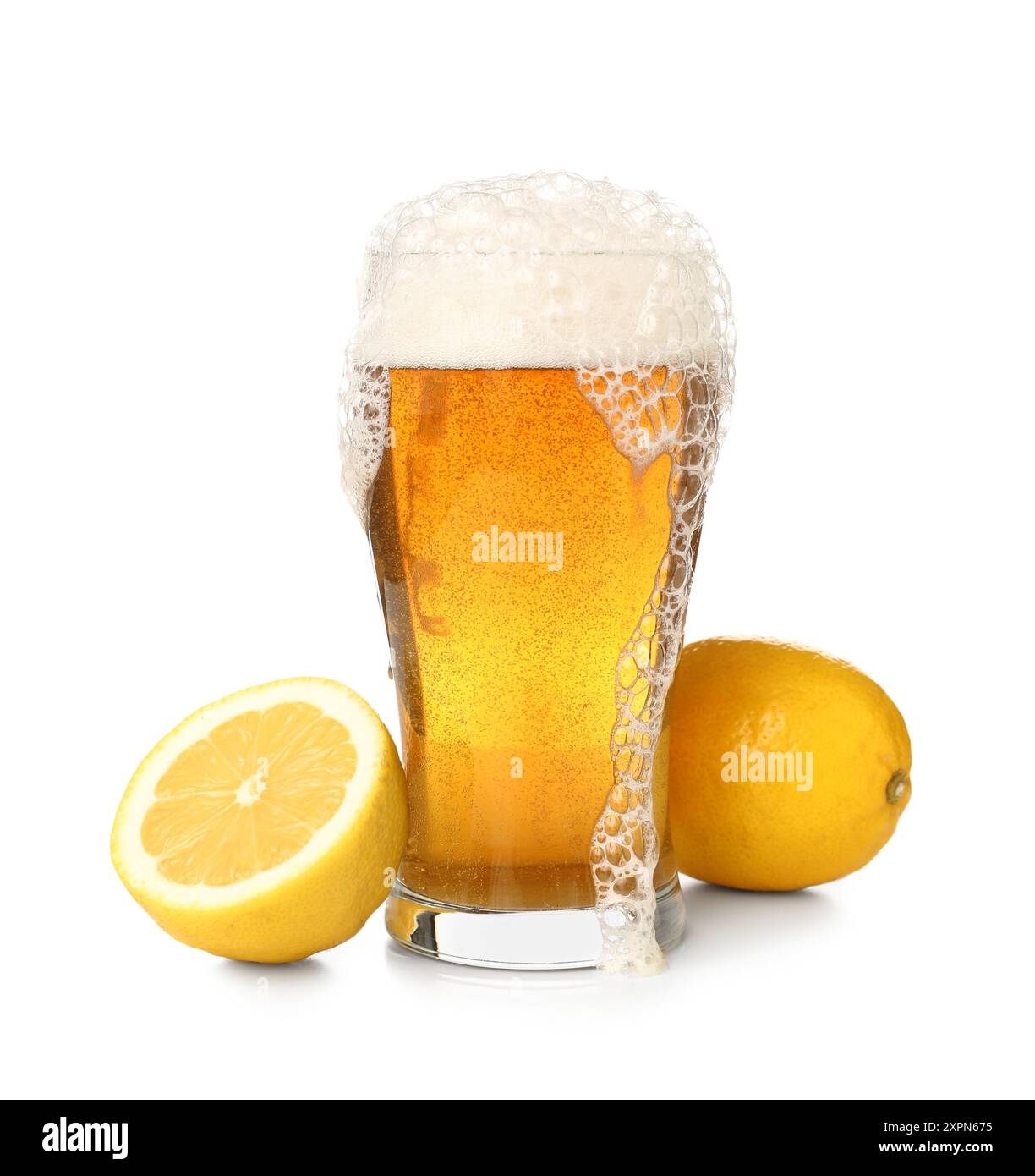 Glass of fresh light beer with lemon on white background Stock Photo ...