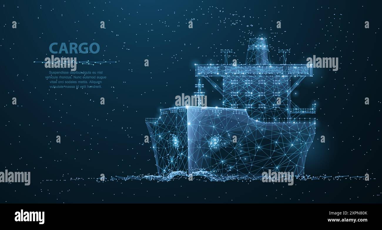 Worldwide cargo ship. Polygonal wireframe mesh art. Transportation ...