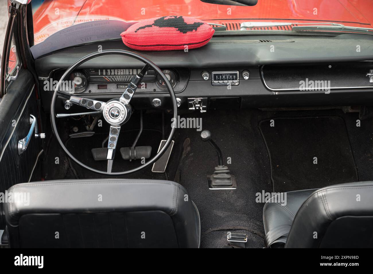 Interior view of an old original first generation Ford Mustang ...