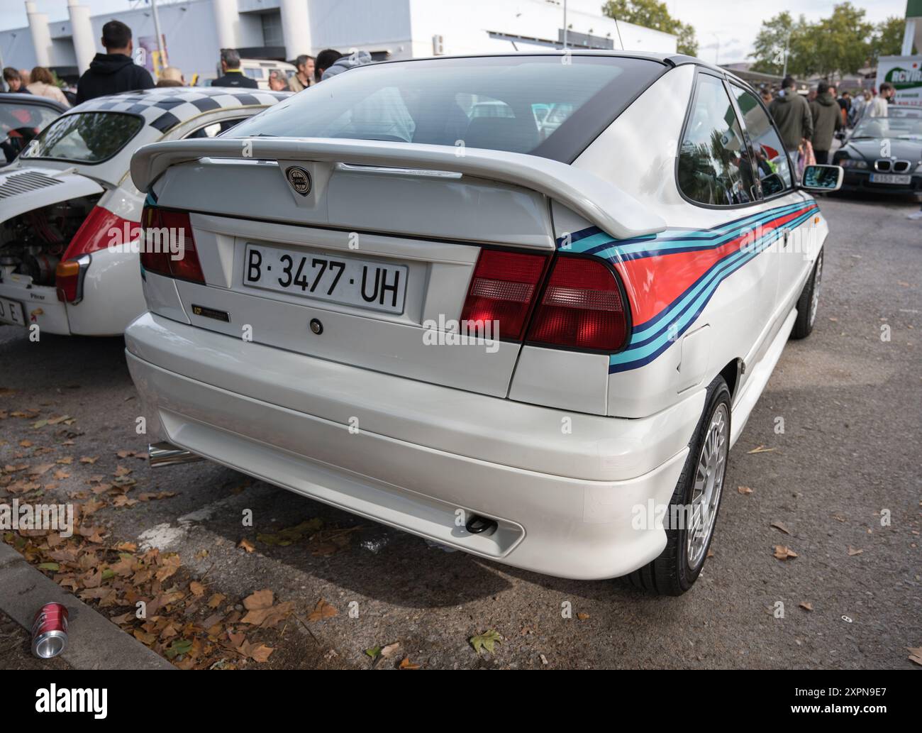 Rear view of a beautiful white second generation Lancia Delta HF with ...