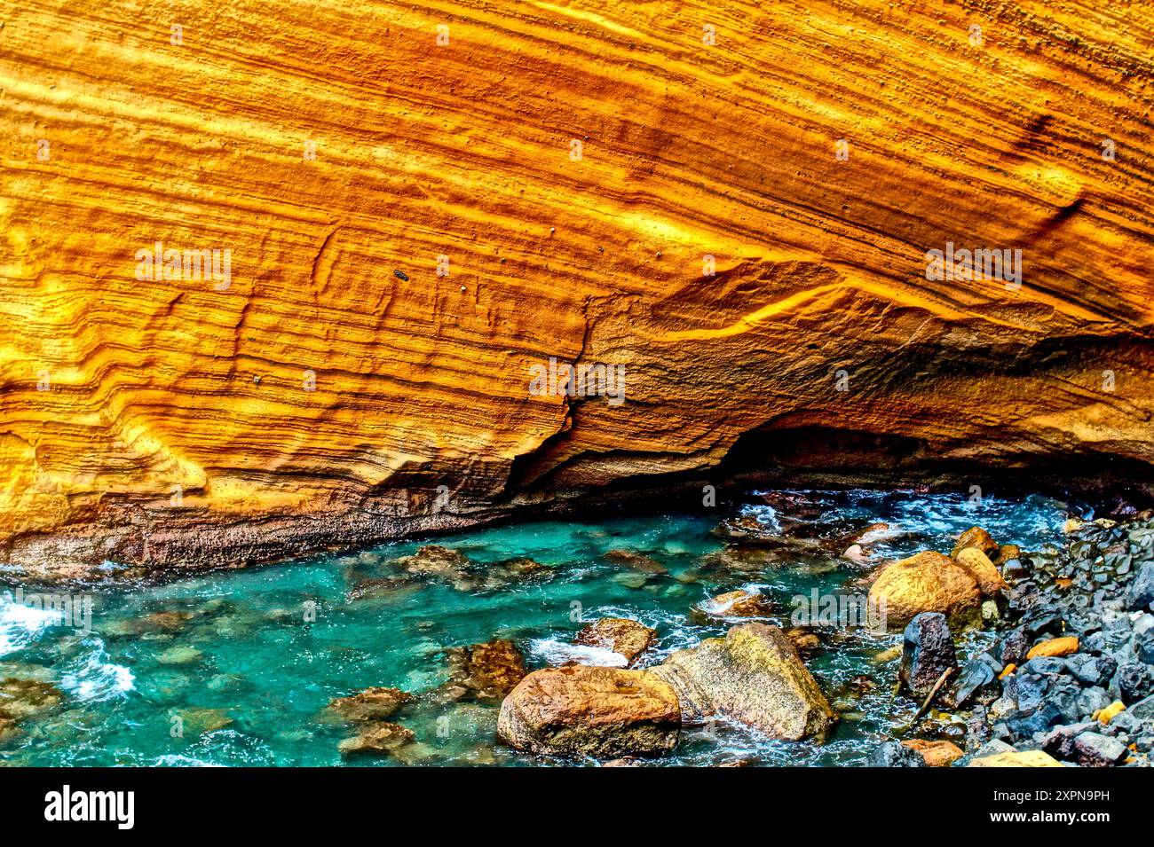 "Cap Jaune", the yellow cape, in Reunion Island. Product of the volcano ...
