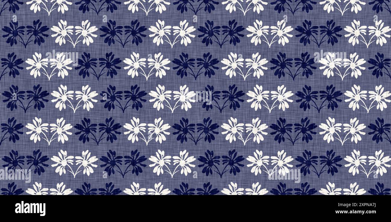 Indigo denim blue leaf motif seamless border. Japanese dye batik fabric ...