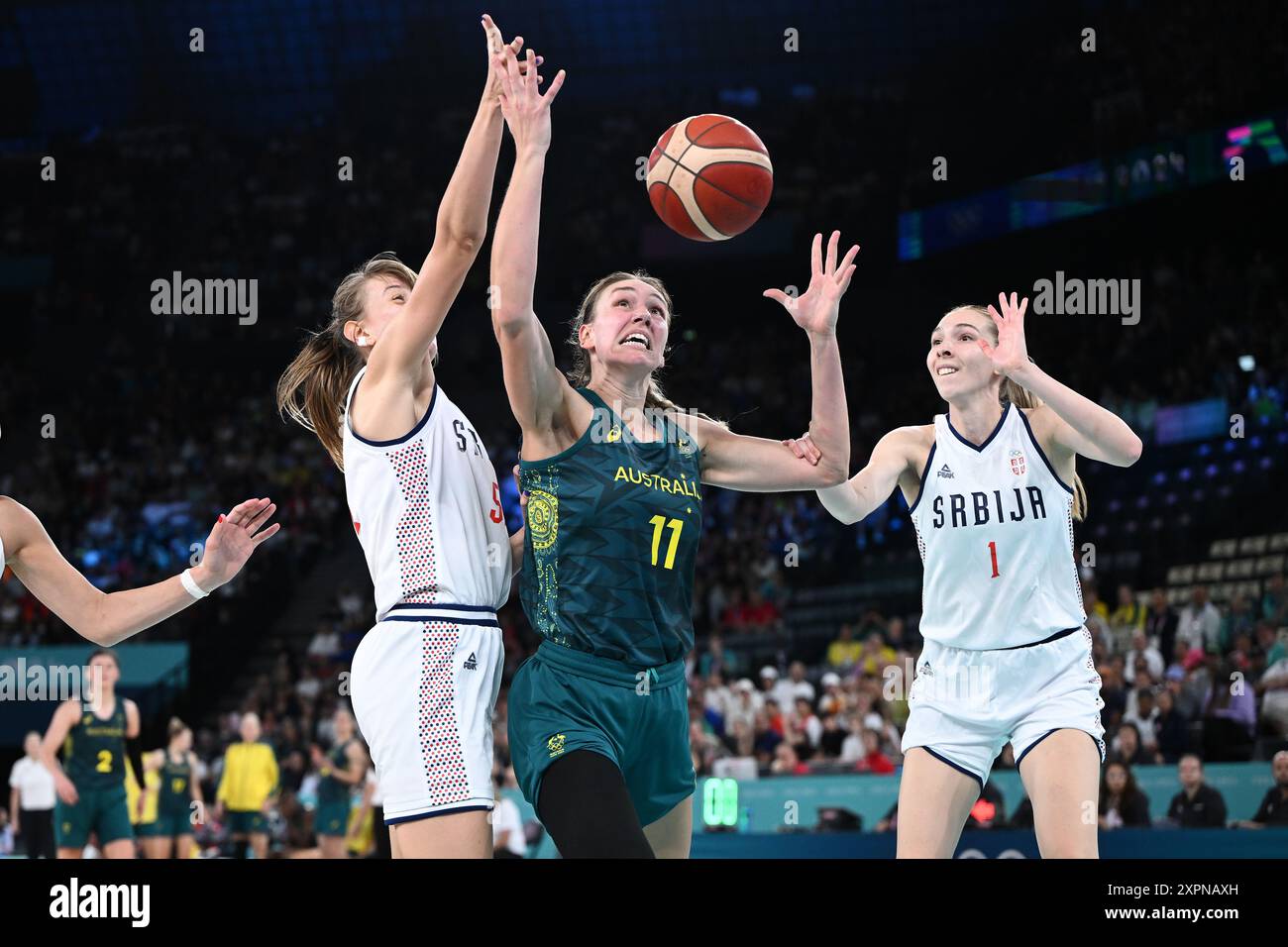 Paris, France. 07th Aug, 2024. Alanna Smith of Australia (centre ...