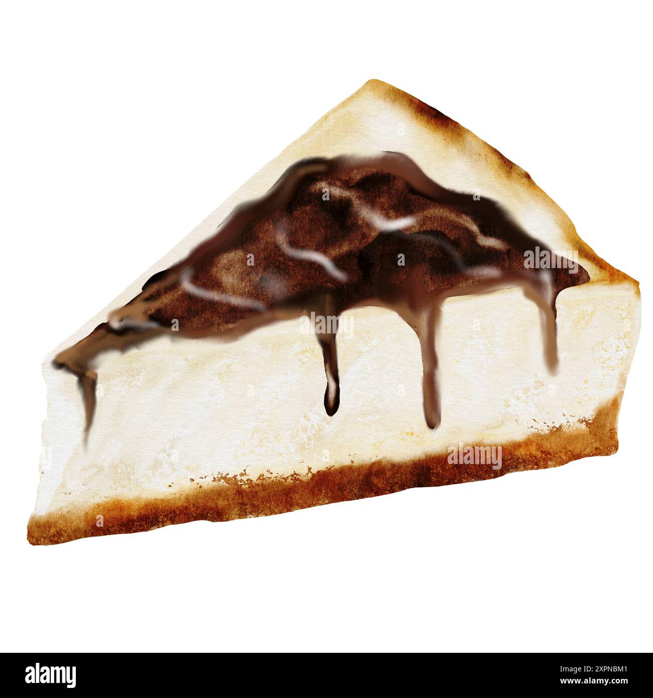 Cheesecake watercolor. Hand drawn classic pie with chocolate topping ...