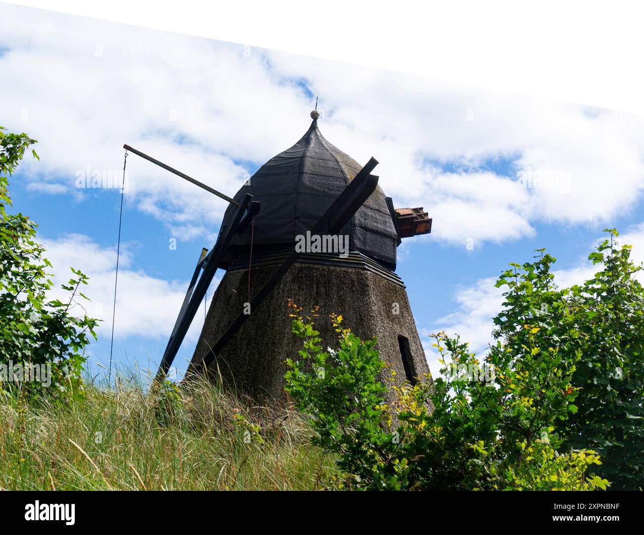 Old windmill one of the outdoor exhibits in the Kystmuseet Museum of ...