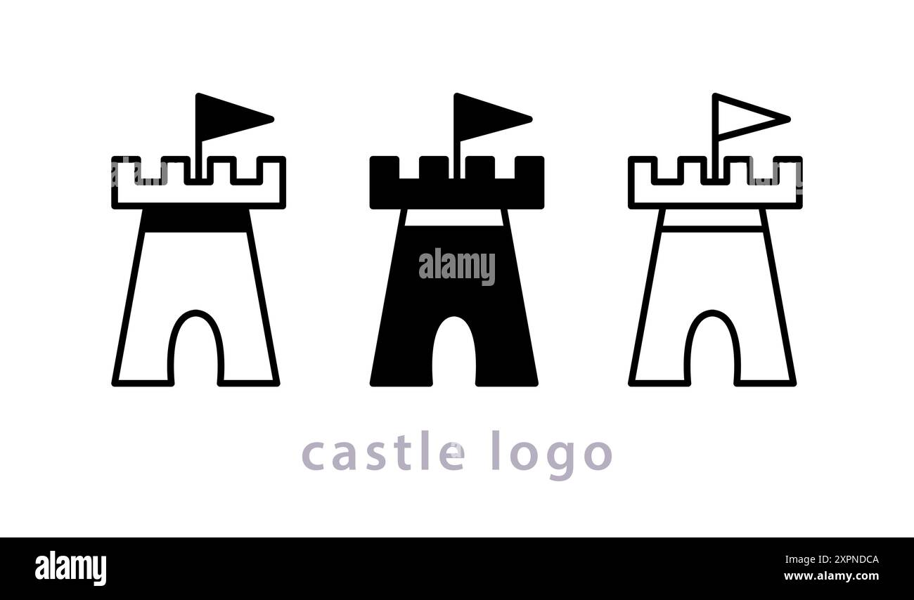 Castle Fortress Logo Tower Icon Vector Emblem Set Stock Vector Image ...
