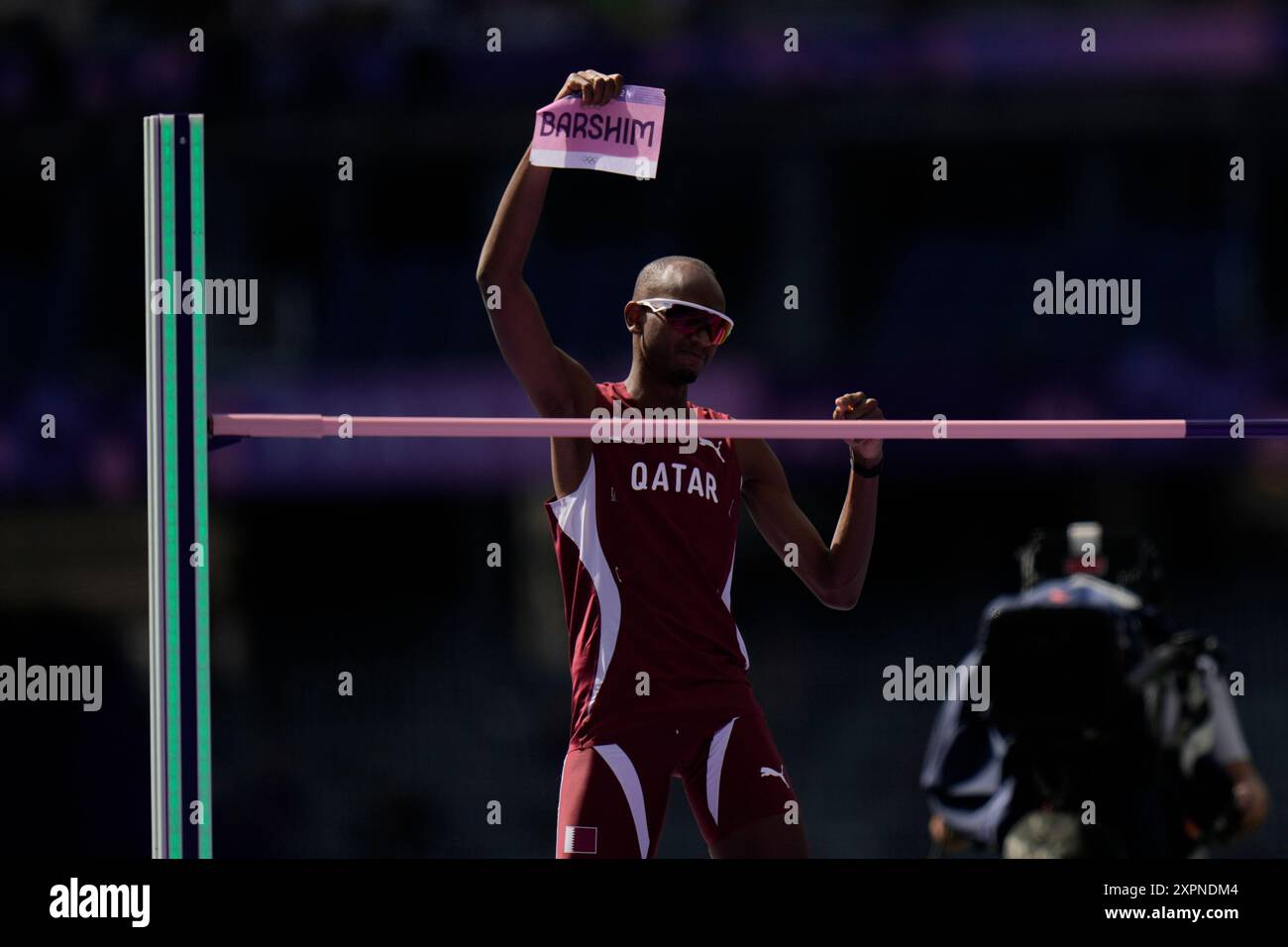 Mutaz Essa Barshim, of Qatar, reacts while competing in the men's high ...