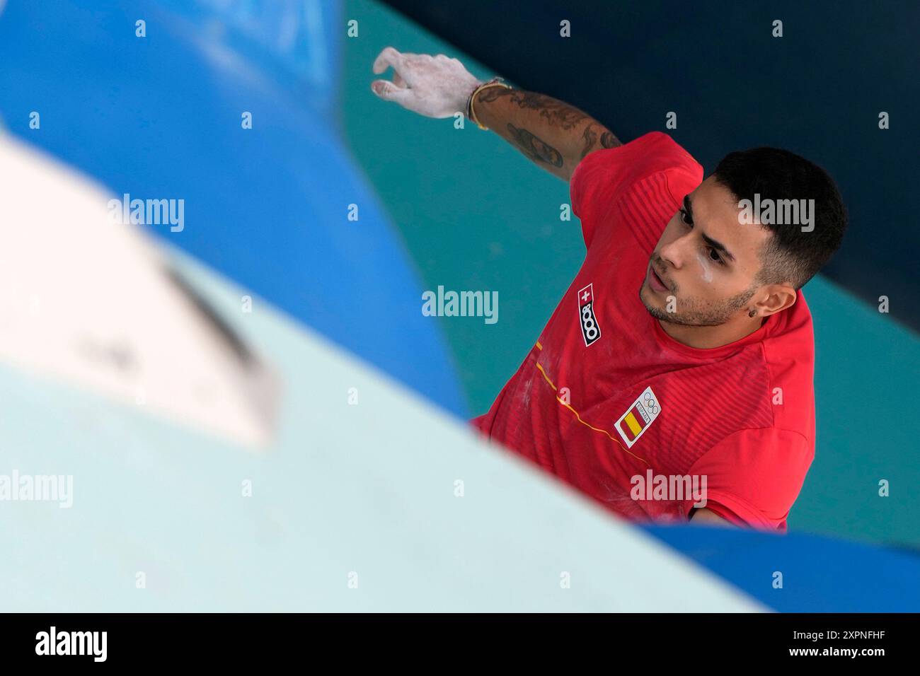 Alberto Gines Lopez of Spain competes in the men's boulder and lead ...