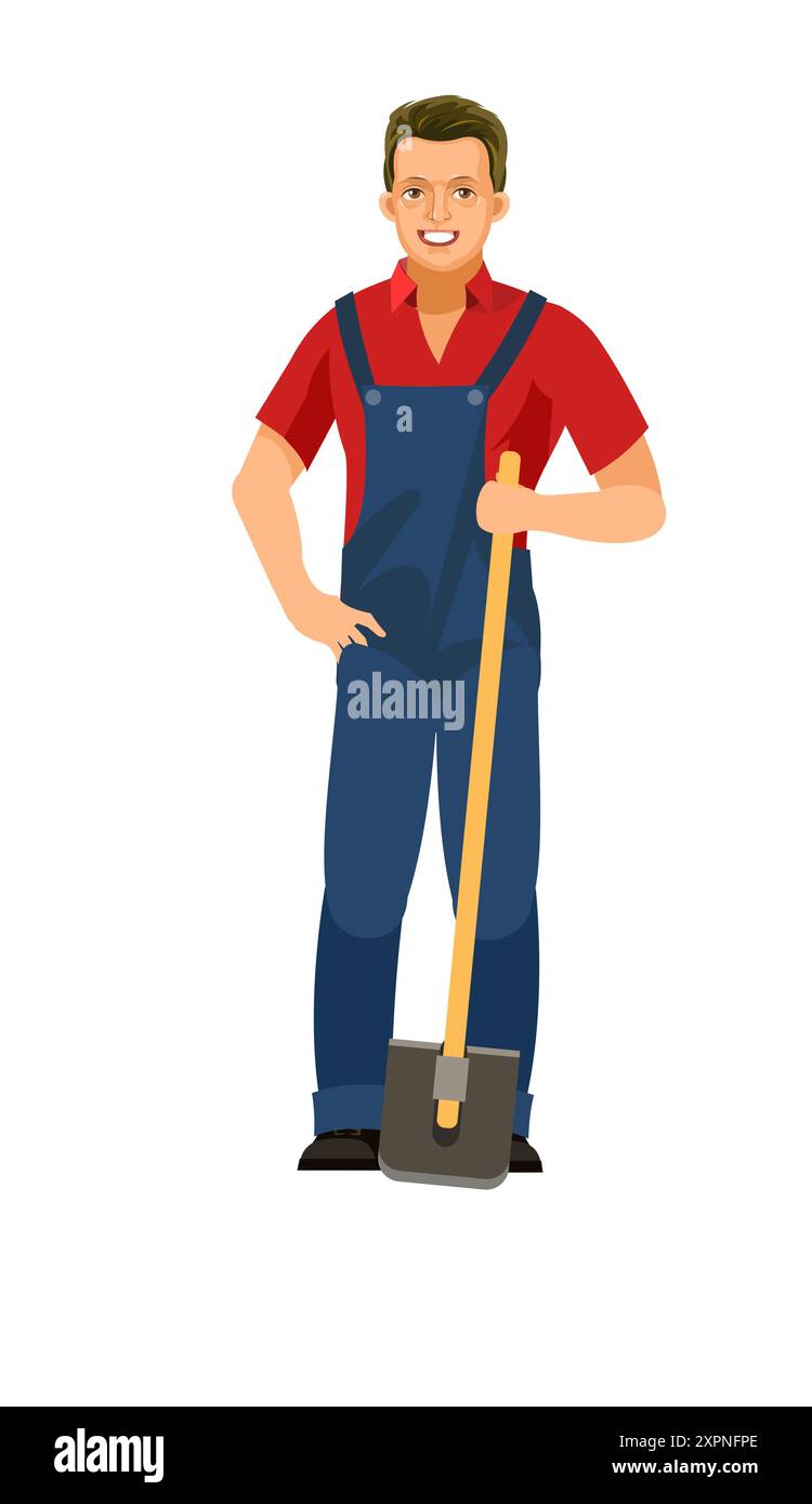 Digger. Worker in overalls. Fun cartoon style. object is isolated on ...