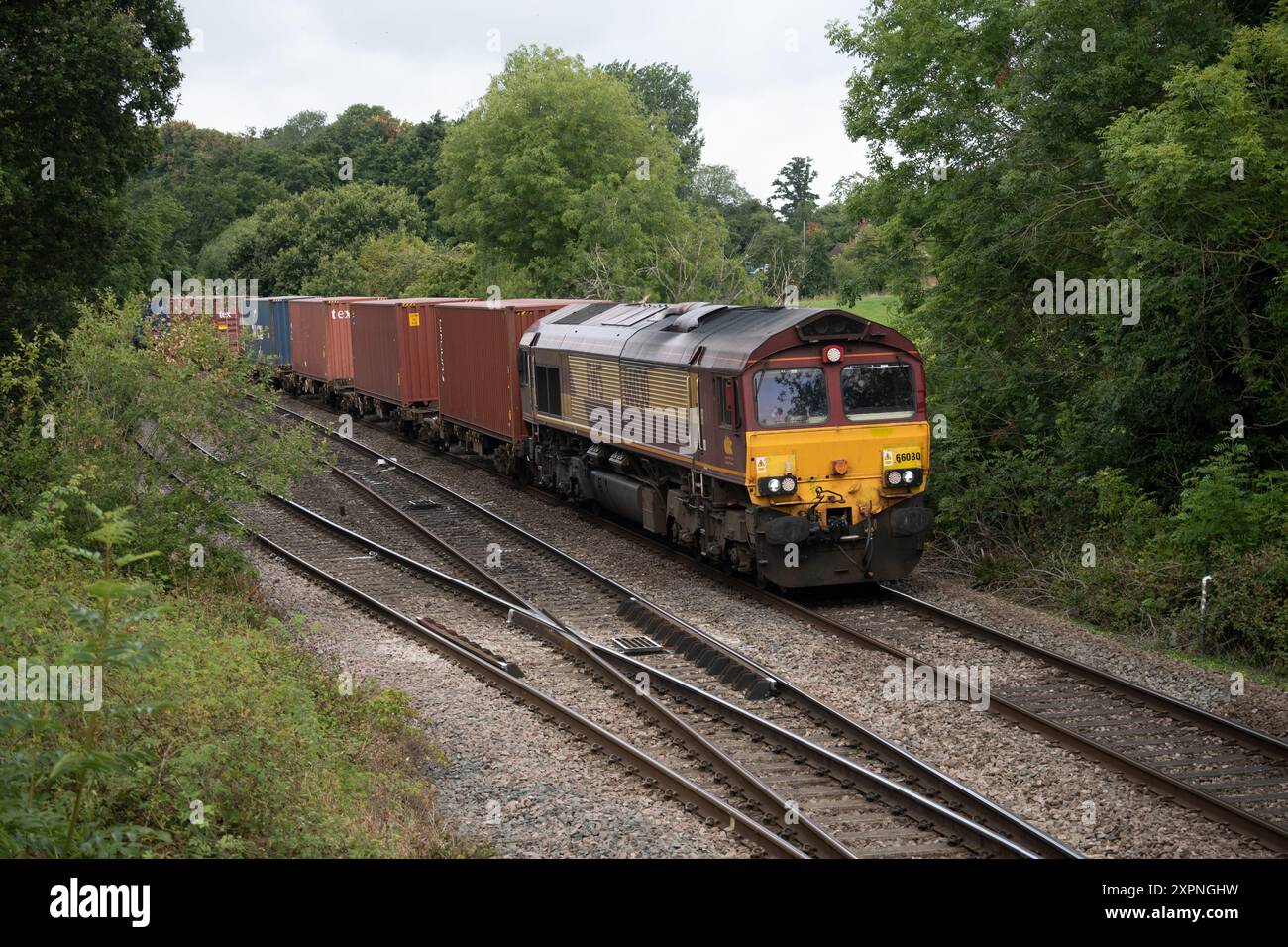 EWS class 66 diesel locomotive No. 66030 pulling a freightliner train ...