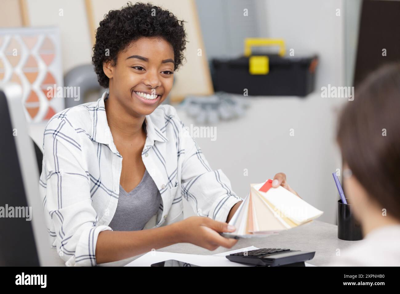 Carpenter showing design client hi-res stock photography and images - Alamy