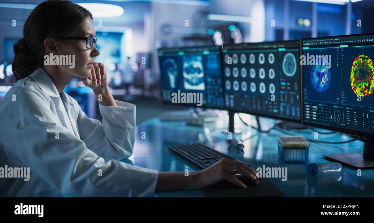Medical Research Center Laboratory: Caucasian Female Neurologist Using ...