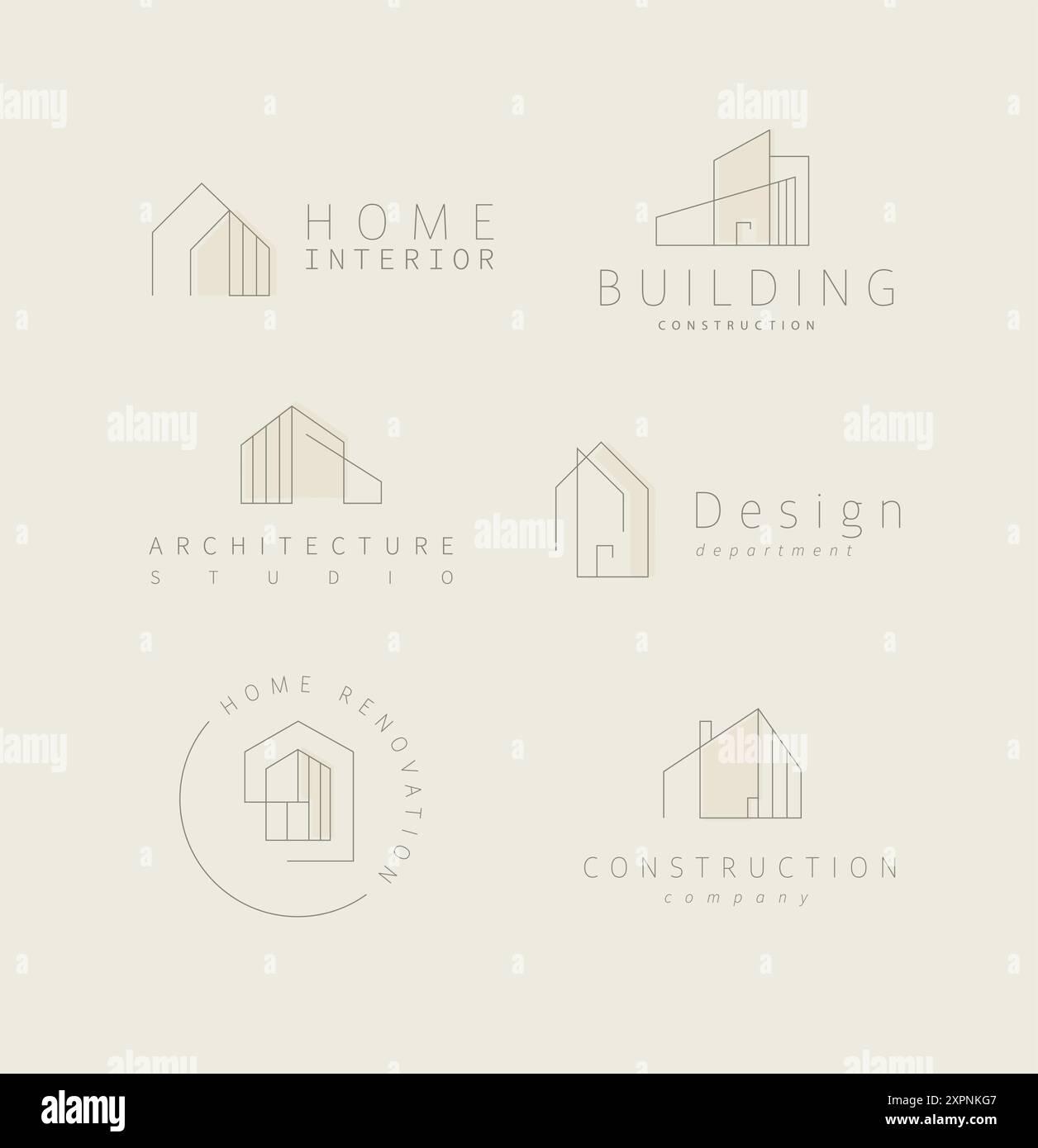 Building and house labels with lettering drawing in modern linear style ...