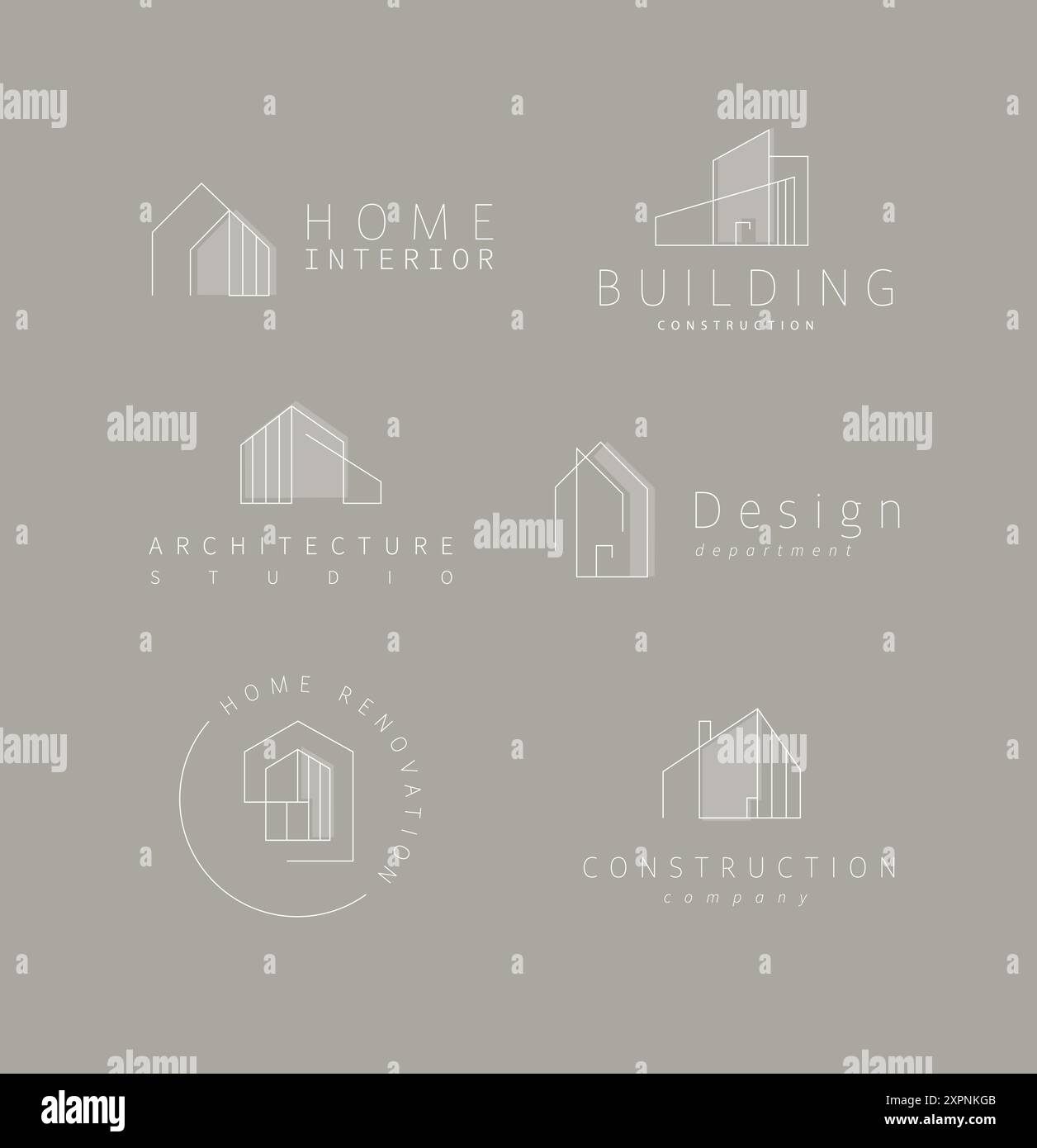 Building and house labels with lettering drawing in modern linear style ...