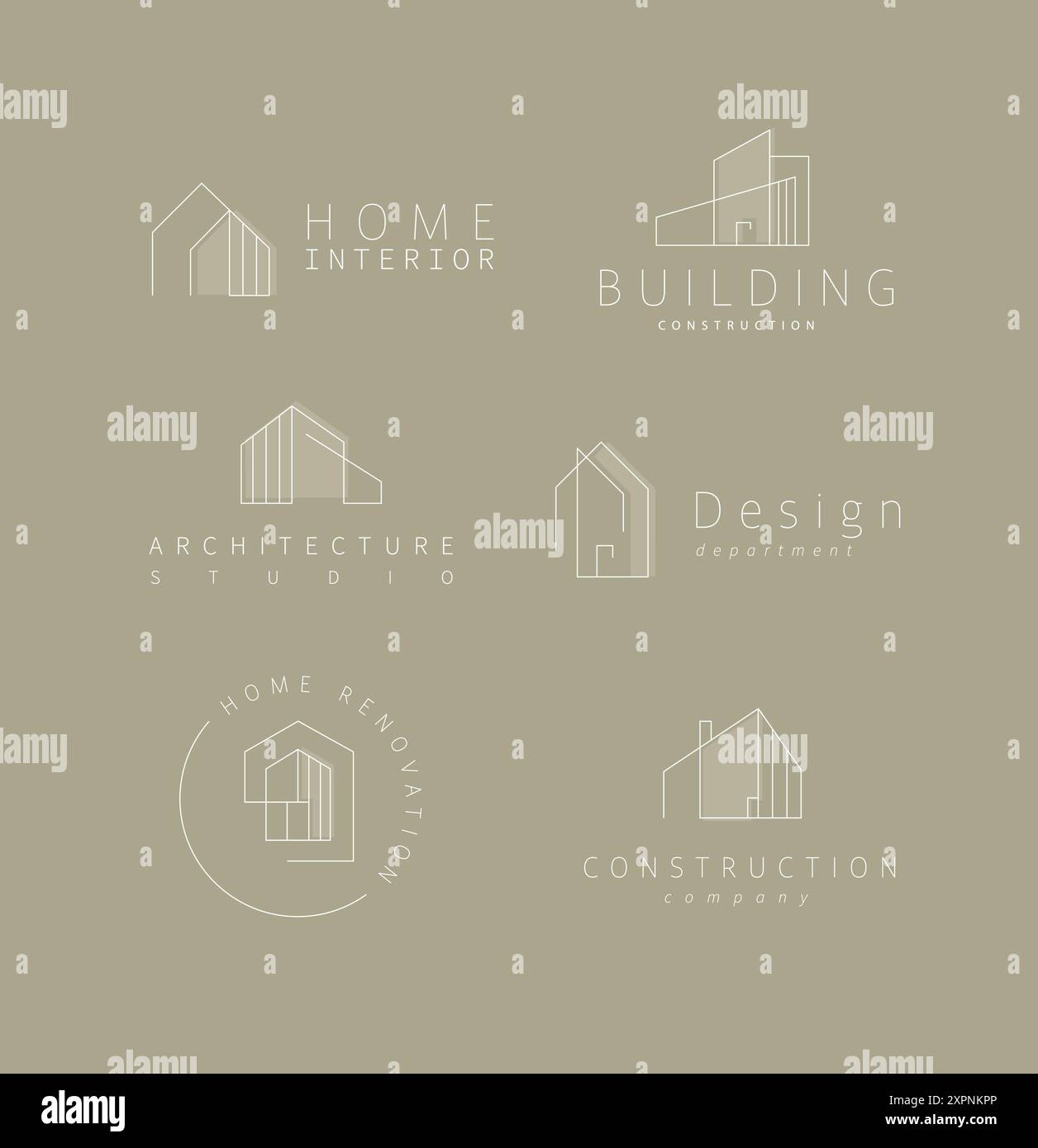Building and house labels with lettering drawing in modern linear style ...