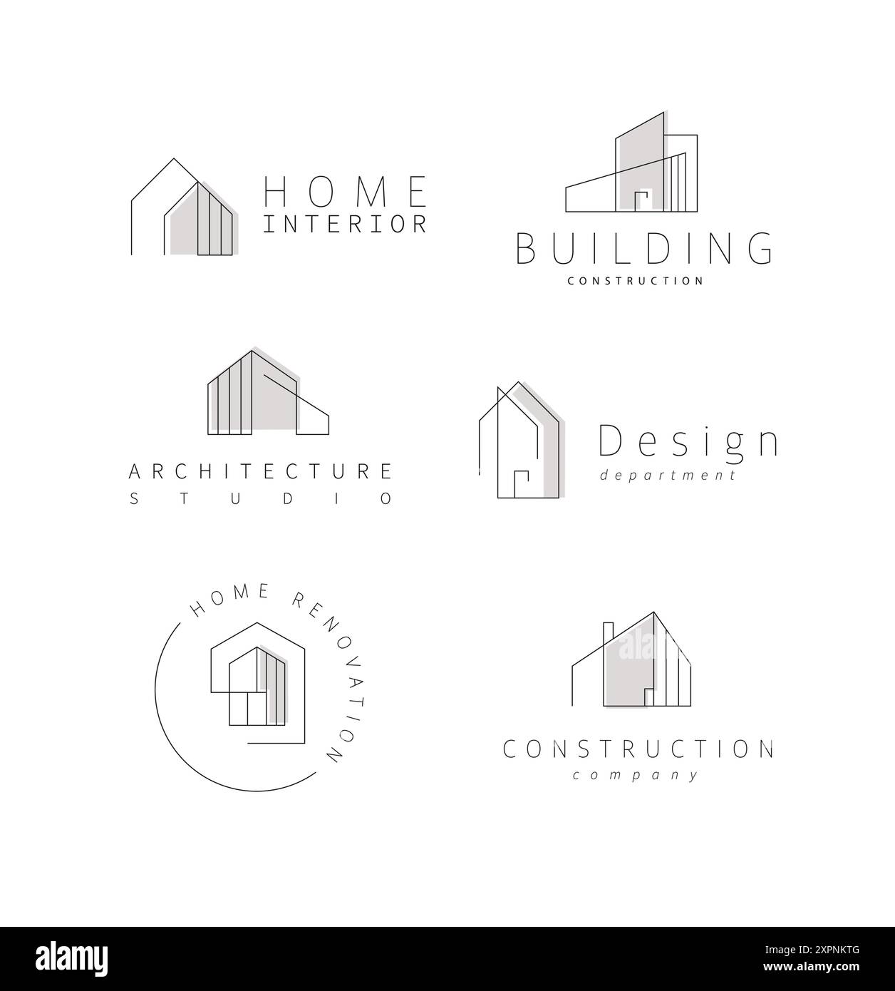 Building and house labels with lettering drawing in modern linear style ...