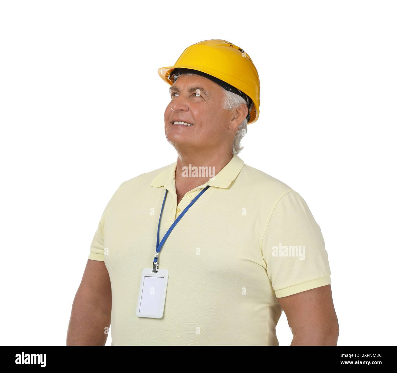 Engineer in hard hat on white background Stock Photo - Alamy