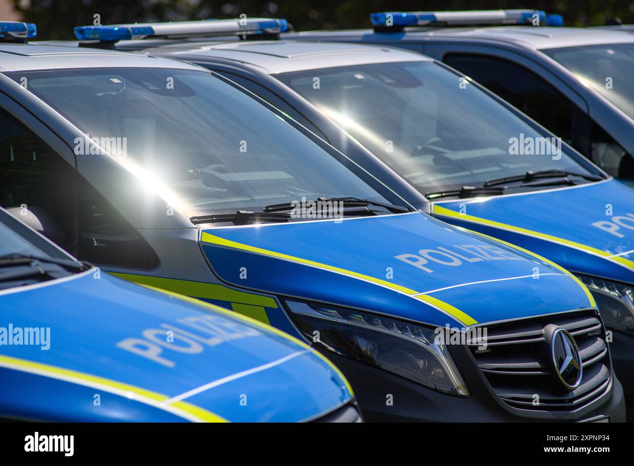 Magdeburg, Germany. 07th Aug, 2024. Police vehicles stand side by side ...