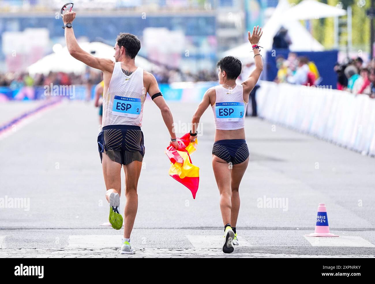 Maria Perez and Alvaro Martin of Spain celebrate the gold medal during ...