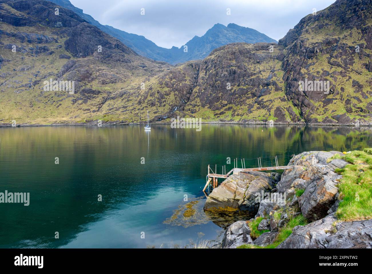The landing stage at Loch na Cuilce, an inlet of Loch Scavaig, with the ...