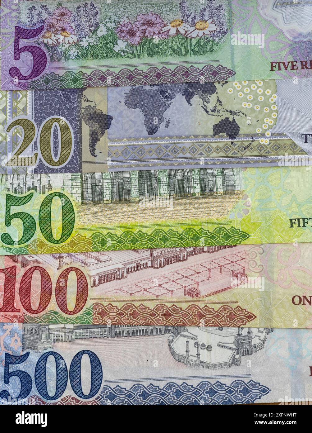 KSA currency notes of five, twenty, fifty, hundred and five hundred new ...