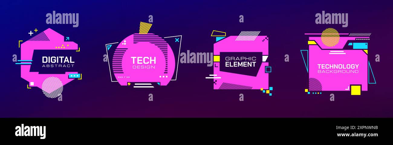 Tech banners. Futuristic digital glitchy borders with tech geometric ...