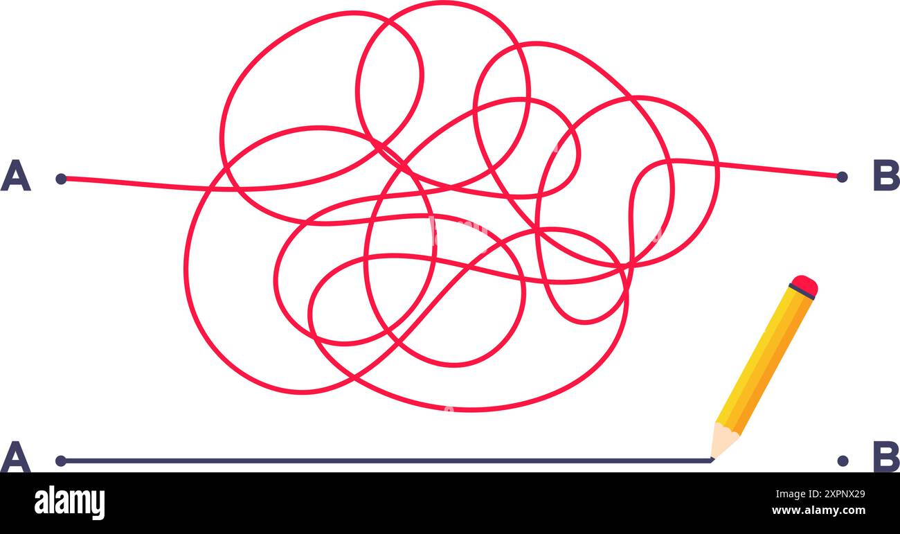 Complex and easy simple way from point A to B vector illustration Stock ...