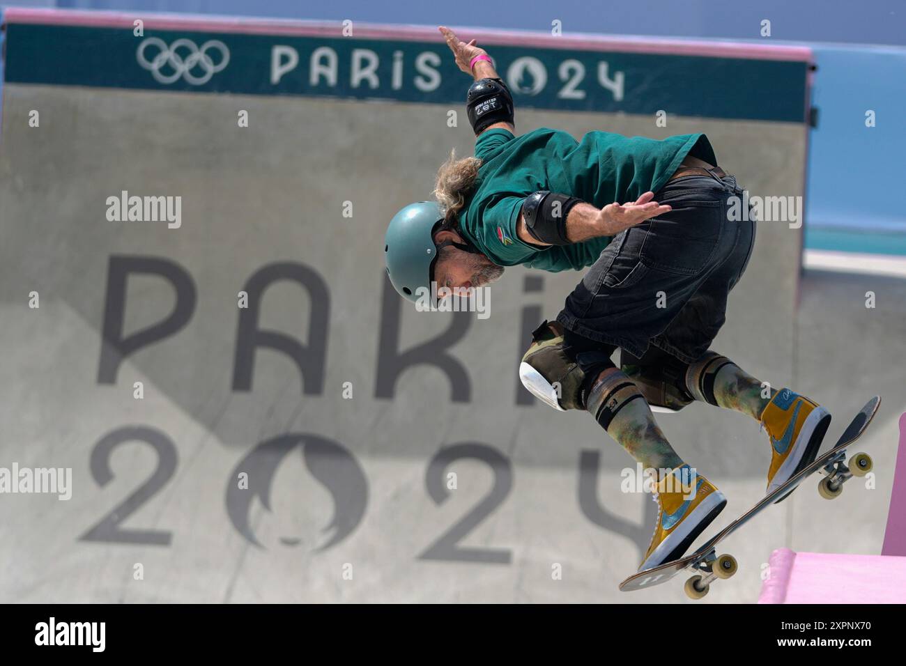 South Africa's Dallas Oberholzer competes during the men's skateboard ...