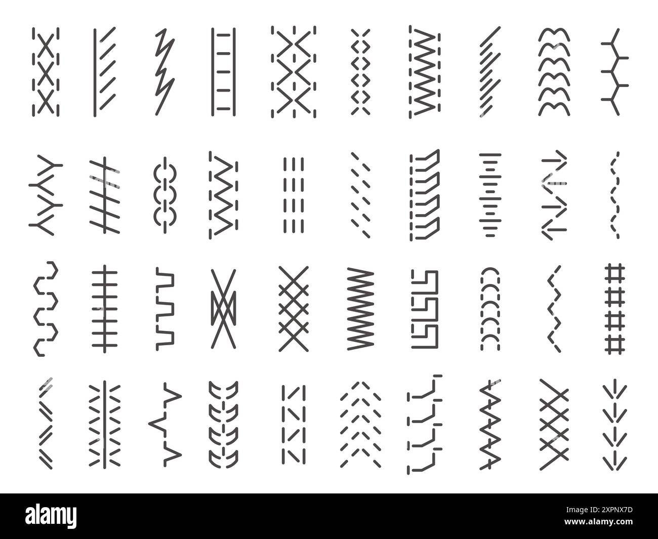 Sewing machine stitches. Embroidery zigzag straight overlock and fringe ...