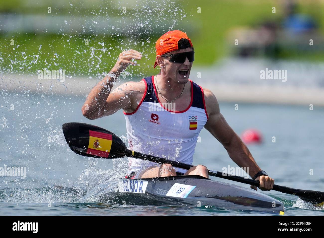 Adrian Del Rio, of Spain, reacts after competing in the men's kayak ...