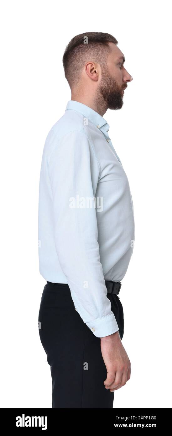 Man with good posture on white background Stock Photo - Alamy